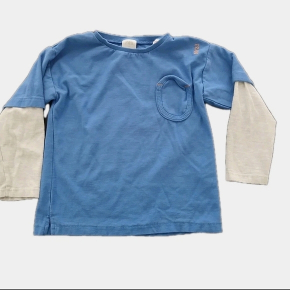 Zara | Shirts & Tops | Zara Blue Gray Boys Double Sleeve Top Size 45 ...